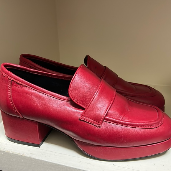 Topshop | Shoes | Topshop Faux Leather Red Platform Loafers | Poshmark